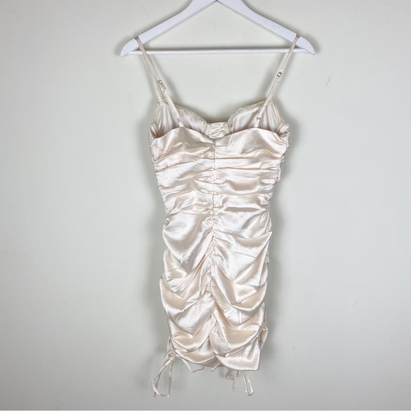 DFAY | Dresses | Dfay Lace Trim Ruched Satin Mini Dress New With Tags ...